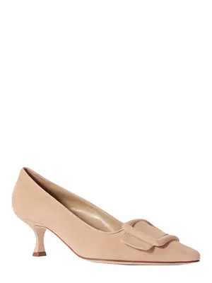 Manolo Blahnik Maysale 50 Buckled Suede Pumps - Neutrals