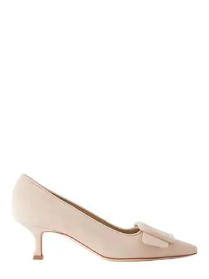 Manolo Blahnik Maysale 50 Buckled Suede Pumps Neutrals