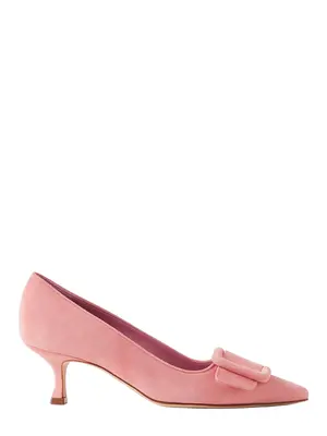 Manolo Blahnik Maysale 50 Buckled Suede Pumps Pink