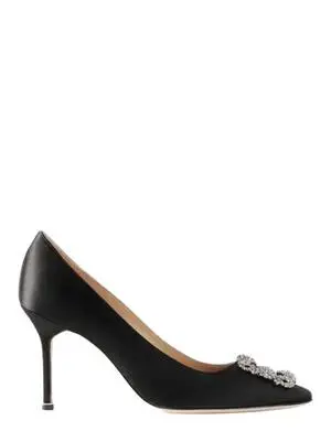 Manolo Blahnik Hangisi 90 Crystal-embellished Satin Pumps - Black