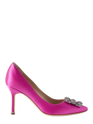 Manolo Blahnik Manolo Blahnik Hangisi 90 Crystal-Embellished Satin Pumps Fuchsia