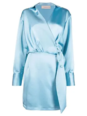 BLANCA VITA Satin-effect Wrap Dress - Blue