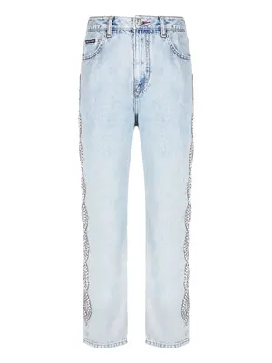 Philipp Plein Crystal Embellished Boyfriend Jeans - Blue