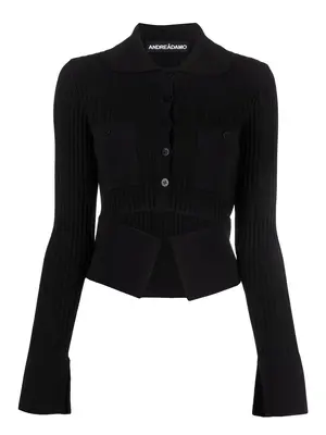 ANDREĀDAMO Ribbed Buttoned Knit Top - Black