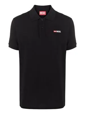 DIESEL® Cotton Polo Shirt With Logo - Black