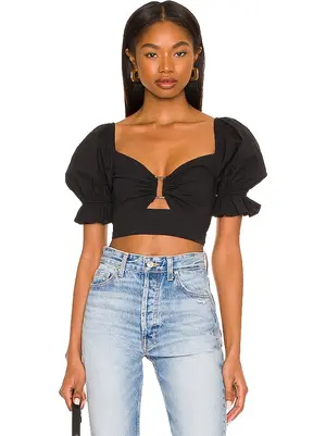 MORE TO COME Elizabeth Puff Sleeve Top - Black