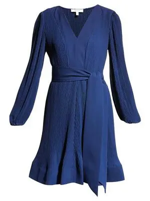 MILLY Liv Pleated Dress - Navy