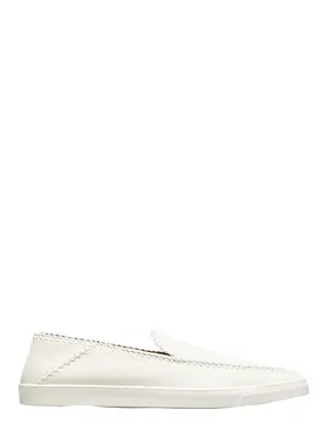 Giorgio Armani Woven Leather Slip-on Sneakers - Cream