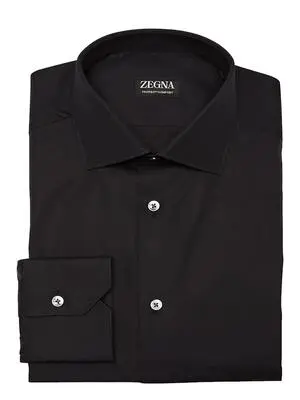Zegna Trofeo Comfort Cotton Dress Shirt - Black Solid