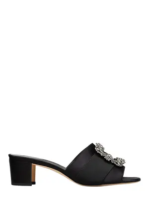 Manolo Blahnik Marta Crystal Buckle Silk Sandals - Black