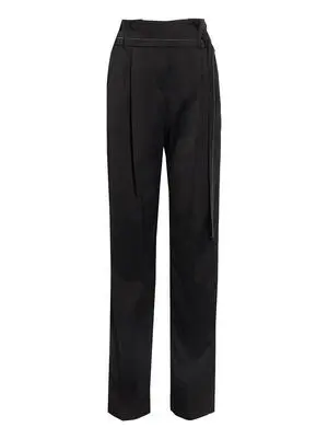 Brunello Cucinelli Belted Pleated Satin-crepe Straight-leg Pants - Black