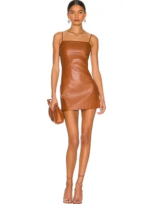 Bardot Croc Embossed Mini Dress - Tan Croc