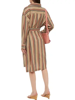 Acne Studios Belted Striped Wool-blend Dress - Sand