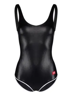DIESEL® Logo Patch Scoop Neck One Piece Swimsuit - Black