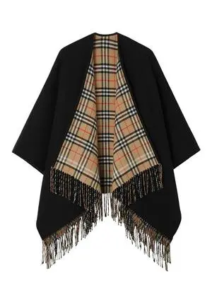Burberry Reversible Check Wool Cape - Black/sand