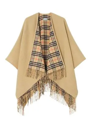 Burberry Reversible Check Wool Cape - Sand