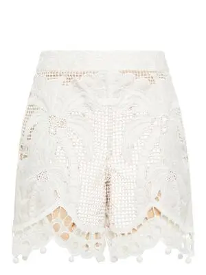 Zimmermann Broderie Anglaise Silk-organza And Crochet Shorts - Off-white