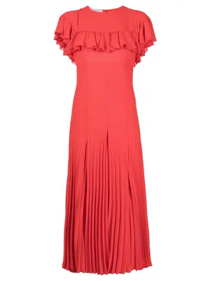 Philosophy Di Lorenzo Serafini Pleated Hem Ruffle-trim Midi Dress - Red