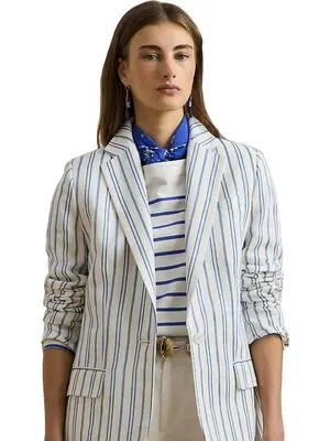Ralph Lauren Striped Linen-Blend Blazer White/blue Multi