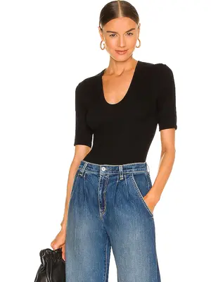 Enza Costa Stretch Silk Knit Half Sleeve Top - Black