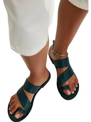 Free People Abilene Leather Toe Loop Sandals - Teal