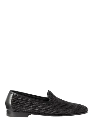 Manolo Blahnik Mario Leather-trimmed Raffia Loafers - Black