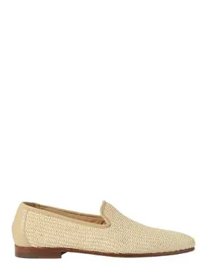 Manolo Blahnik Mario Leather-Trimmed Raffia Loafers Neutrals