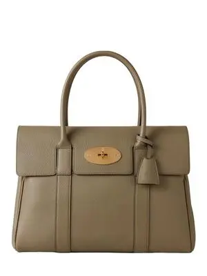 Mulberry Bayswater Grained Leather Satchel Linen Green