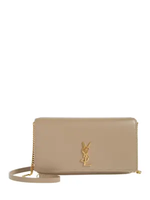 Saint Laurent Monogram Phone Shoulder Bag Dark Beige