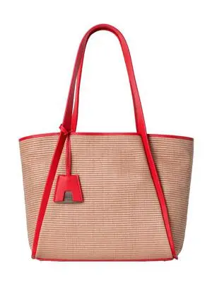 Akris Akris Medium Alex Raffia And Leather Shopper 402 Camel/ Scarlet