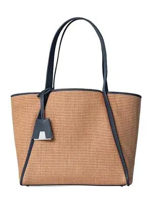 Akris Akris Medium Alex Raffia And Leather Shopper Camel/ Marine