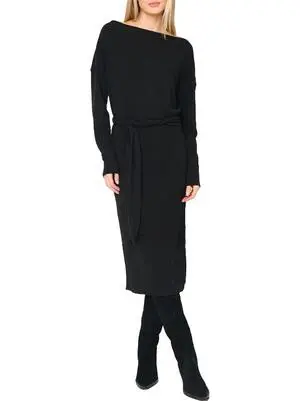 GIBSONLOOK One-shoulder Long Sleeve Midi Sweater Dress - Black