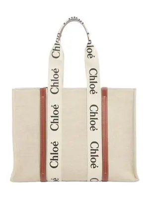 Chloé Large Logo Strap Canvas Tote - White-brown