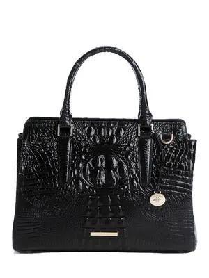 Brahmin Finley Small Croc Embossed Satchel - Black