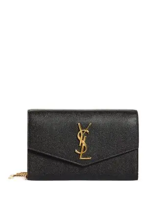 Saint Laurent Uptown Pebbled Calfskin Wallet-On-Chain Nero