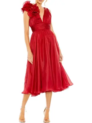 Mac Duggal Mac Duggal Empire Rosette Midi Dress Wine