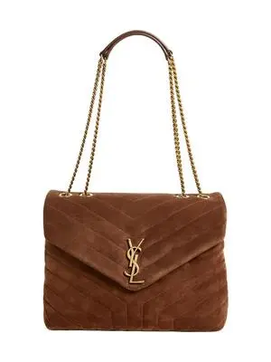 Saint Laurent Medium Lou Suede Shoulder Bag - Brown Coffee