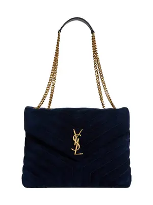 Saint Laurent Saint Laurent Medium Lou Suede Shoulder Bag Deep Blue