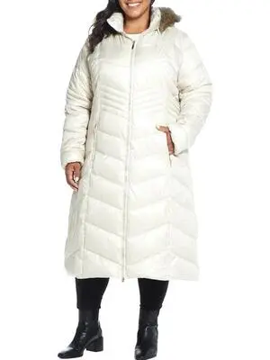 Gallery Hooded Maxi Puffer Coat With Faux Fur Trim - Peyote