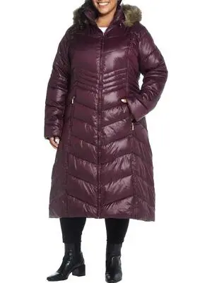 Gallery Hooded Maxi Puffer Coat With Faux Fur Trim - Port