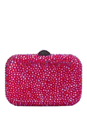 OLGA BERG Olga Berg Casey Hot Fix Crystal Clutch Fuchsia
