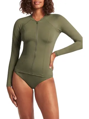 SEA LEVEL Sea Level Zip Long Sleeve Rashguard Top Khaki