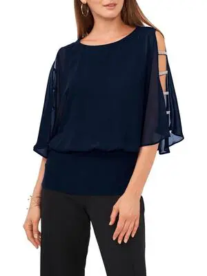Chaus Chaus Split Sleeve Rhinestone Blouse Navy