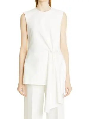 Lela Rose Imitation Pearl Detail Asymmetric Stretch Twill Top - Ivory