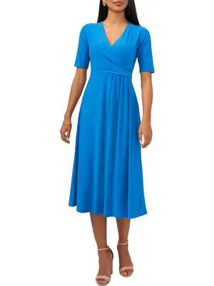 Chaus Surplice Faux Wrap Midi Dress - Jewel Blue