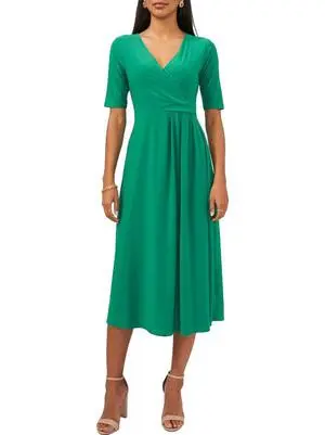 Chaus Surplice Faux Wrap Midi Dress - Mint Julep
