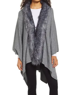 LA FIORENTINA La Fiorentina Ruana With Faux Fur Trim
