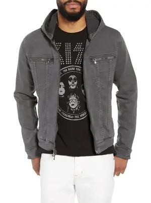 John Varvatos Hooded Denim Jacket - Shark Grey