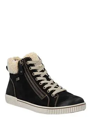 REMONTE Faux Shearling Trim High-top Sneaker - Schwarz/beige