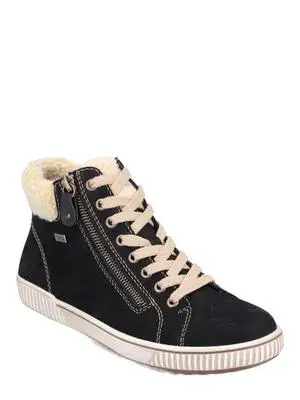 REMONTE Faux Shearling Trim High-top Sneaker - Schwarz/beige/schwarz